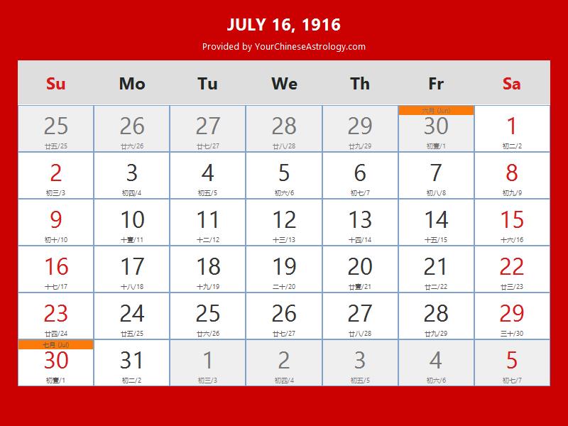 Chinese Calendar Jul 16, 1916: Auspicious Things to Do and Hours, Bazi