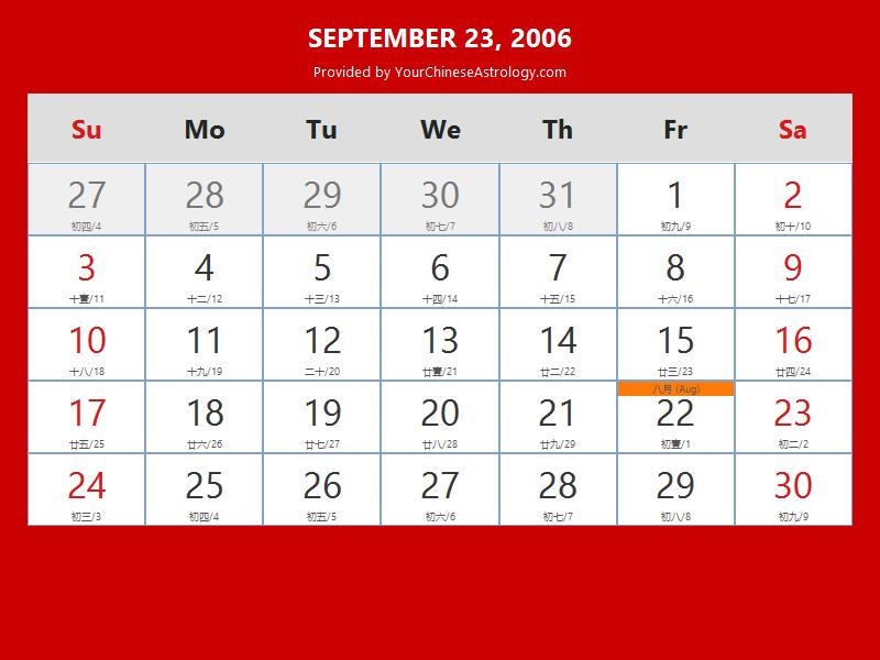 Chinese Calendar Sep 23, 2006: Auspicious Things to Do and Hours, Bazi