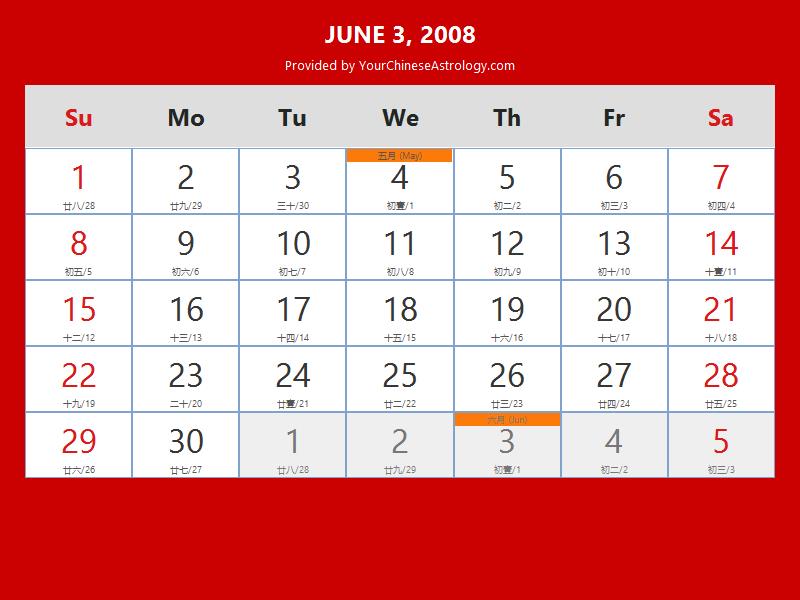 Chinese Calendar Jun 03, 2008: Auspicious Things to Do and Hours, Bazi