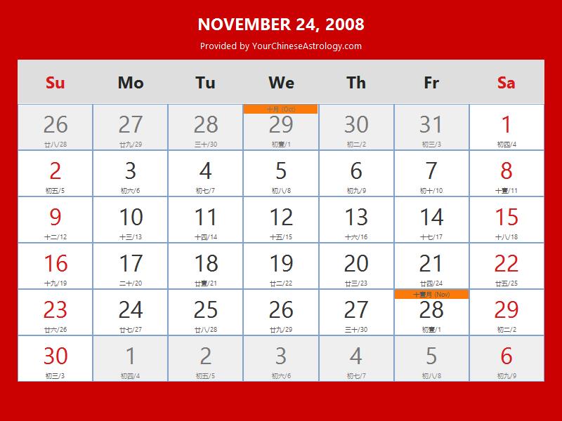 Chinese Calendar Nov 24, 2008: Auspicious Things to Do and Hours, Bazi