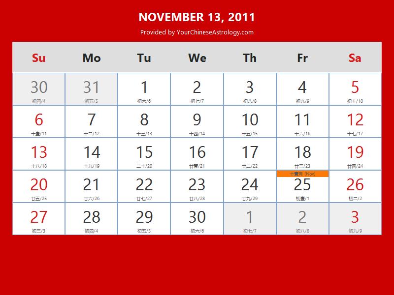 Chinese Calendar Nov 13, 2011: Auspicious Things to Do and Hours, Bazi