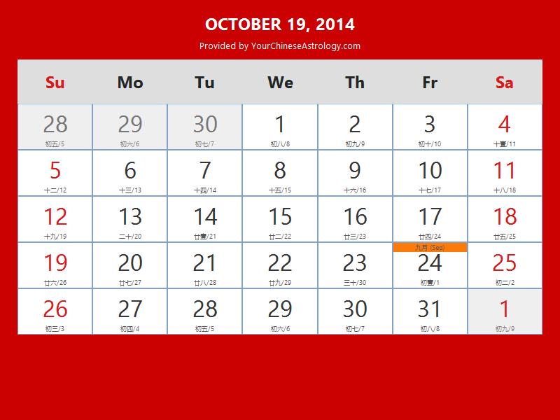 Chinese Calendar Oct 19, 2014: Auspicious Things to Do and Hours, Bazi