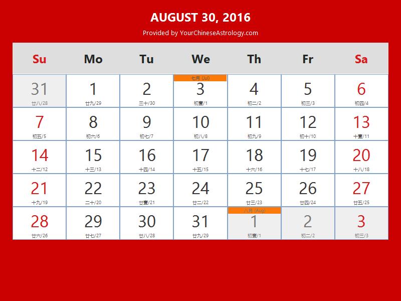 Chinese Calendar Aug 30, 2016: Auspicious Things to Do and Hours, Bazi
