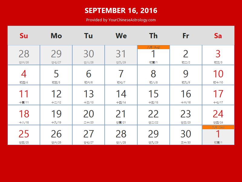 Chinese Calendar Sep 16, 2016: Auspicious Things to Do and Hours, Bazi