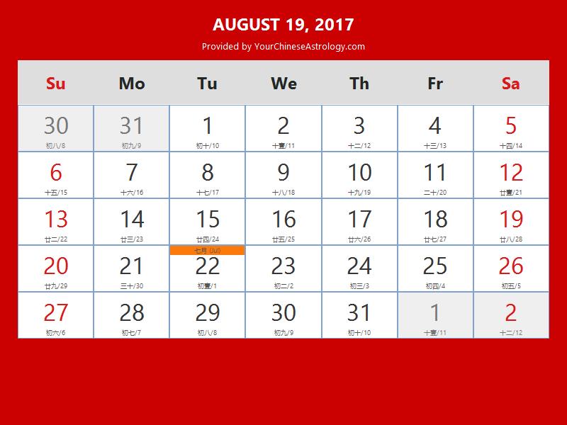 Chinese Calendar Aug 19, 2017: Auspicious Things to Do and Hours, Bazi