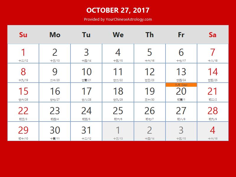 Chinese Calendar Oct 27, 2017: Auspicious Things to Do and Hours, Bazi