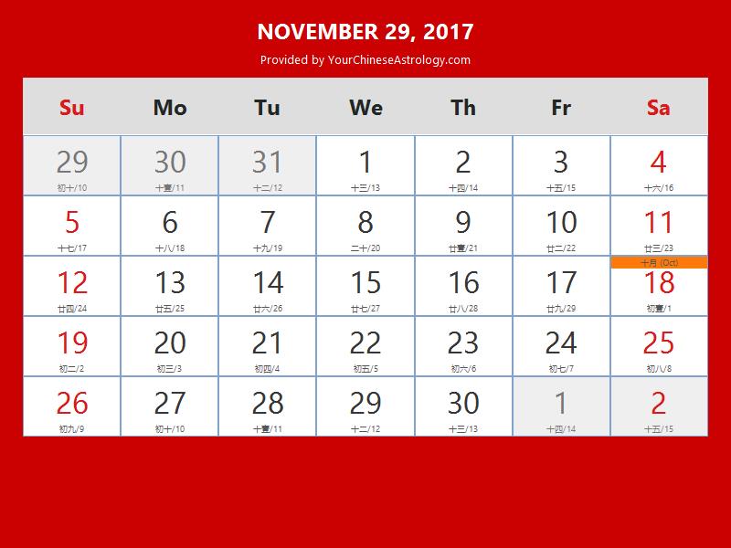 Chinese Calendar Nov 29, 2017: Auspicious Things to Do and Hours, Bazi