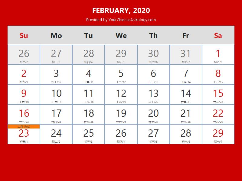 Chinese Calendar February 2020: Lunar Dates, Auspicious Dates and Times