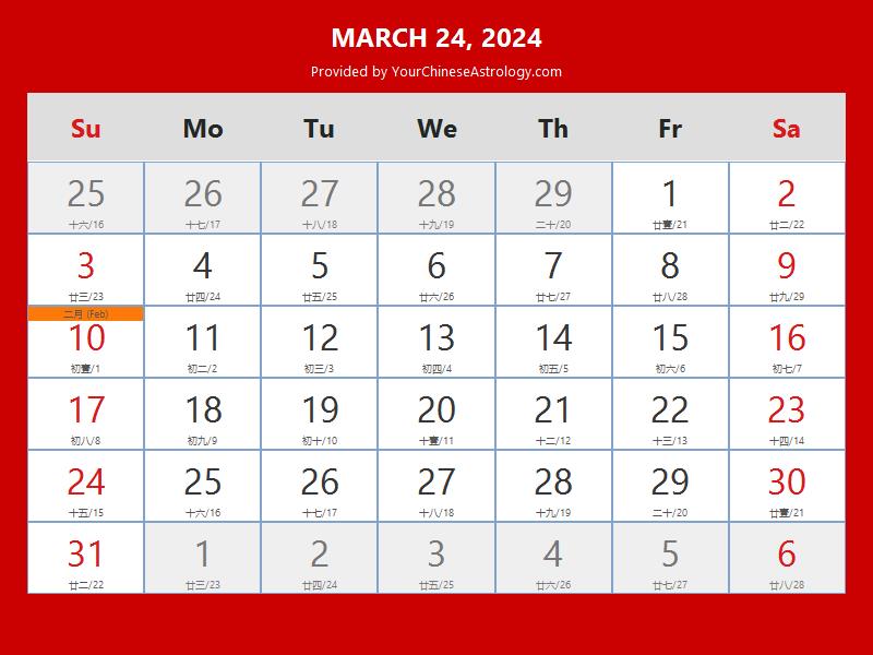 Chinese Calendar Mar 24, 2024: Auspicious Things to Do and Hours, Bazi