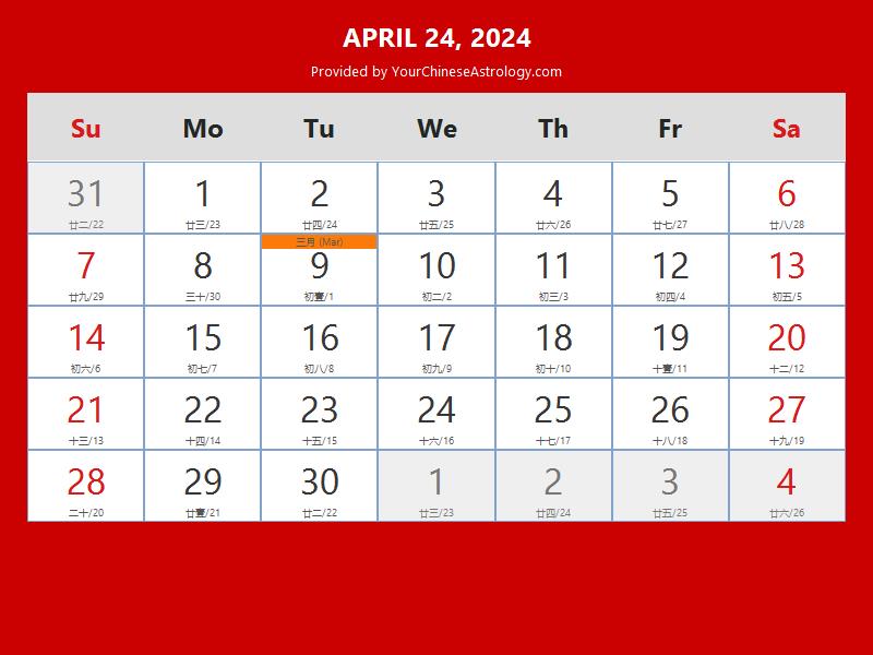 Chinese Calendar Apr 24, 2024: Auspicious Things to Do and Hours, Bazi
